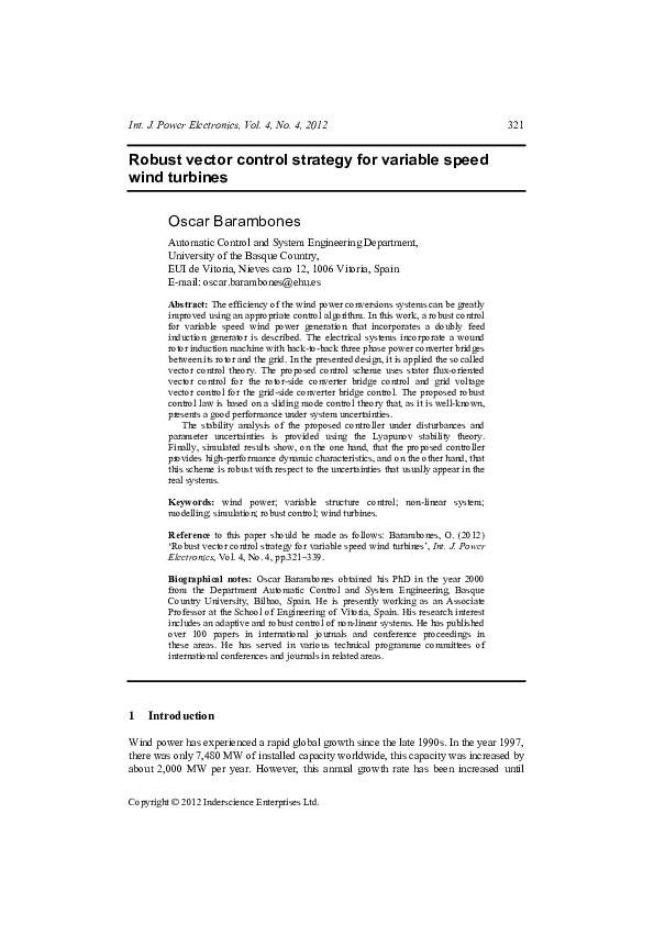 (PDF) Robust vector control strategy for variable speed wind turbines