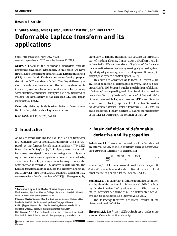 (PDF) Deformable Laplace transform and its applications