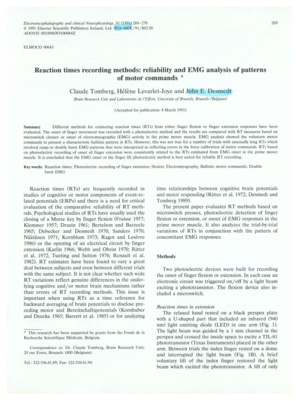 (PDF) Reaction times recording methods: reliability and EMG analysis of ...