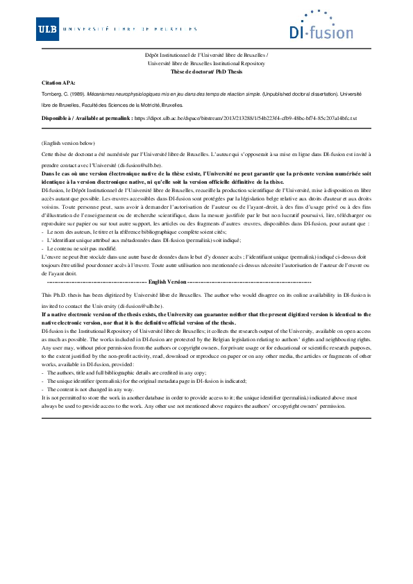 (PDF) Mécanismes neurophysiologiques mis en jeu dans des temps de ...