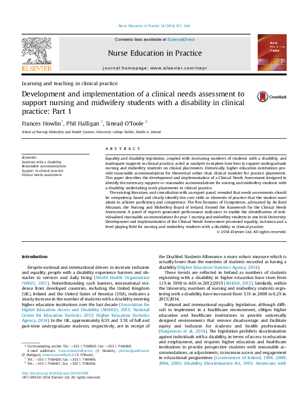 (PDF) Development and implementation of a clinical needs assessment to ...