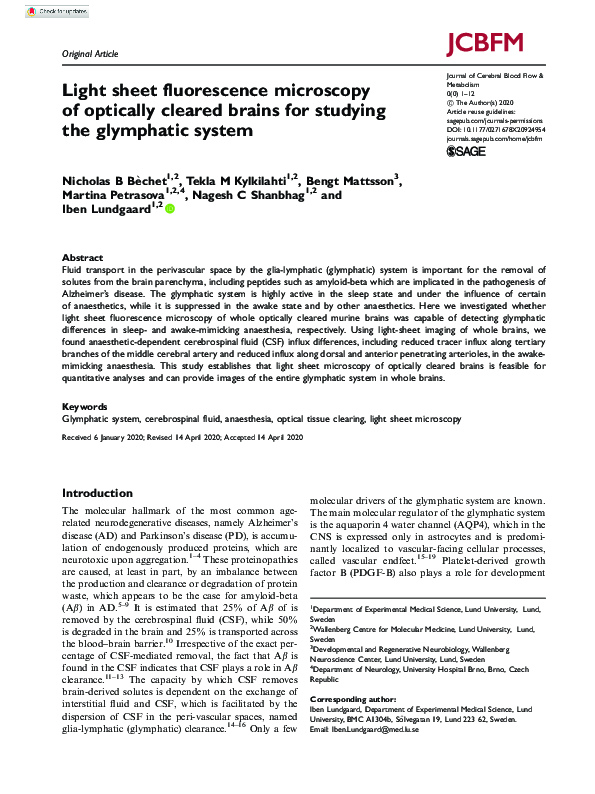 (PDF) Light sheet fluorescence microscopy of optically cleared brains ...