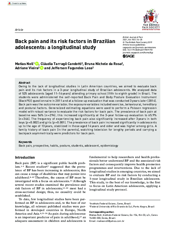 (PDF) Back pain and its risk factors in Brazilian adolescents: a ...