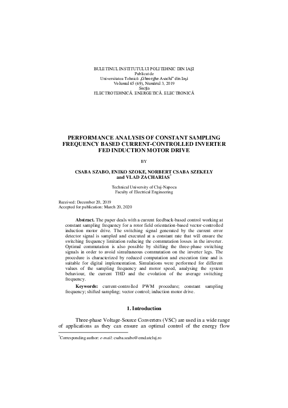 (PDF) Performance Analysis of Constant Sampling Frequency Based Current-Controlled Inverter Fed ...