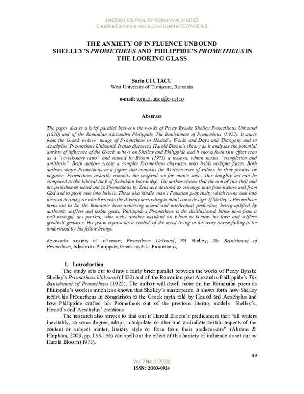 (PDF) The anxiety of influence unbound. Shelley’s Prometheus and ...