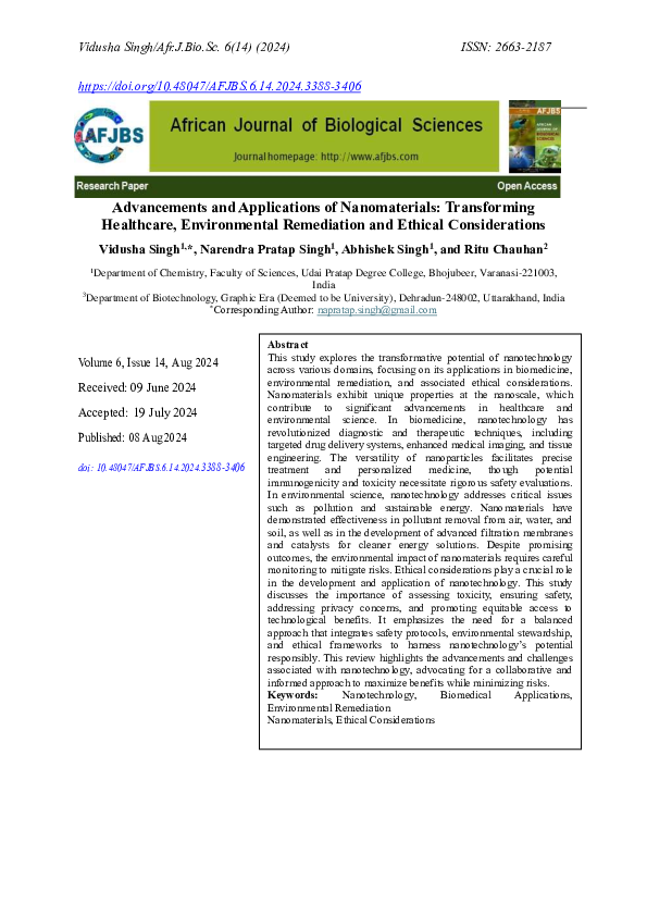 (PDF) Advancements and Applications of Nanomaterials: Transforming Healthcare, Environmental ...