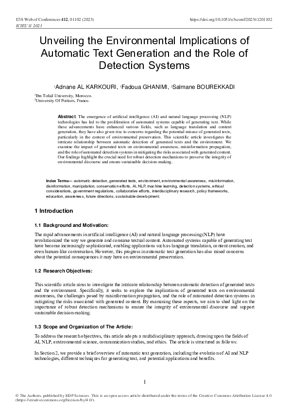 (PDF) Unveiling the Environmental Implications of Automatic Text Generation and the Role of ...