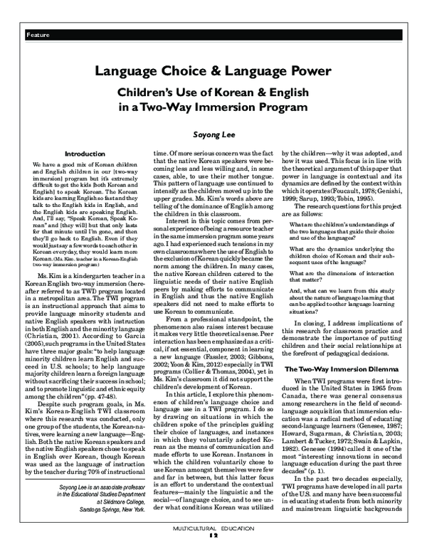 (PDF) Language Choice & Language Power: Children's Use of Korean ...