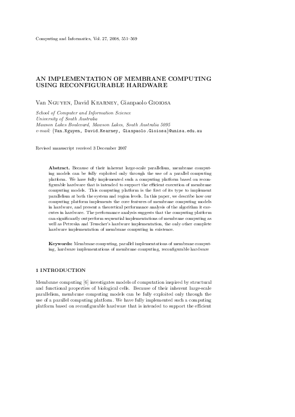 (PDF) An Implementation of Membrane Computing Using Reconfigurable Hardware | Vân Nguyễn ...