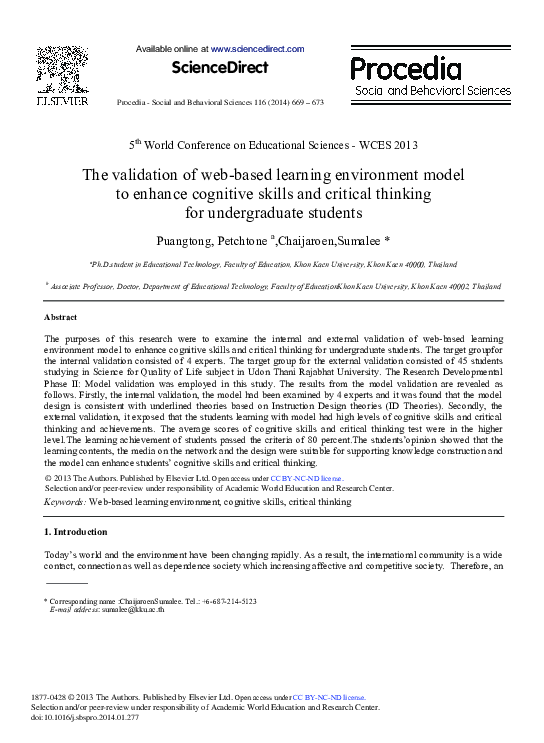 (PDF) The Validation of Web-based Learning Environment Model to Enhance Cognitive Skills and ...