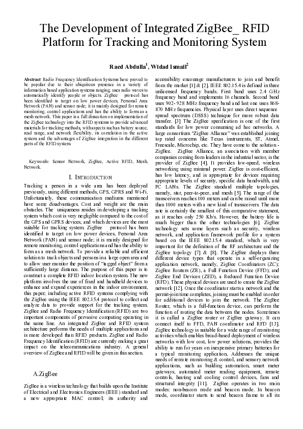 (PDF) The Development of Integrated ZigBee_ RFID Platform for Tracking ...