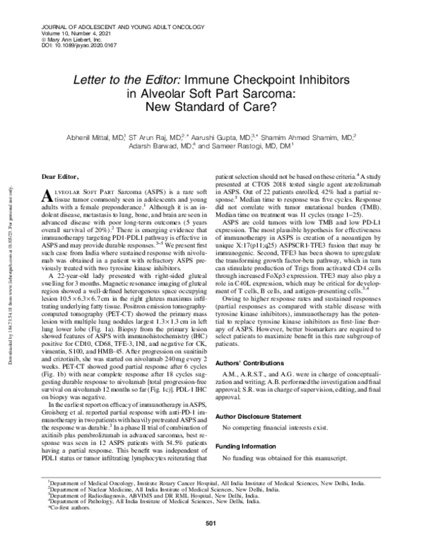 (PDF) Letter to the Editor: Immune Checkpoint Inhibitors in Alveolar ...