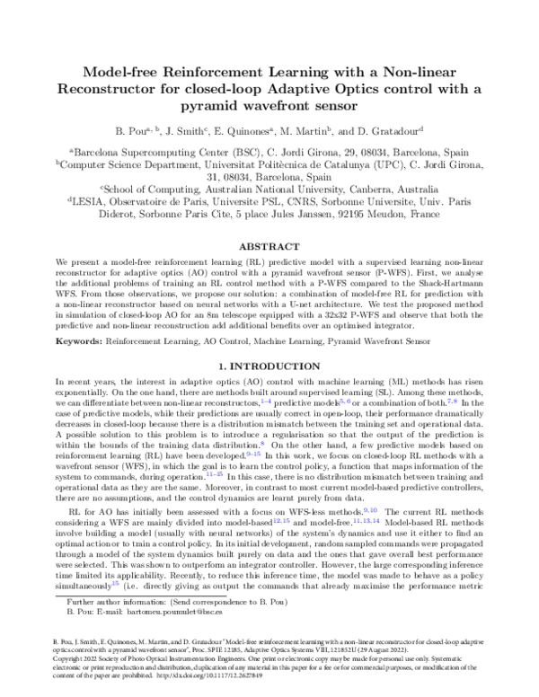(PDF) Model-free reinforcement learning with a non-linear reconstructor for closed-loop adaptive ...
