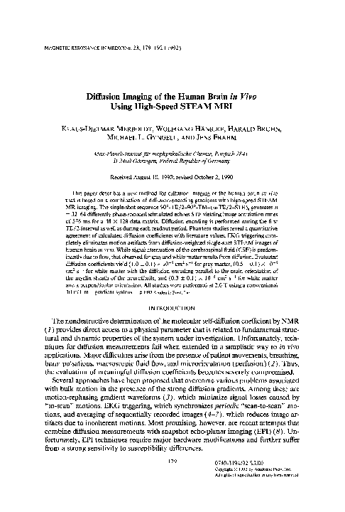 (PDF) Diffusion imaging of the human brainin vivo using high-speed ...