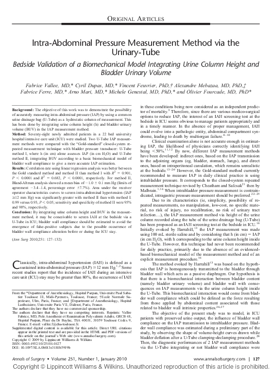 (PDF) Intra-Abdominal Pressure Measurement Method via the Urinary-Tube