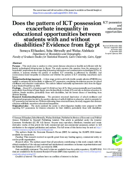 (PDF) Does the pattern of ICT possession exacerbate inequality in ...