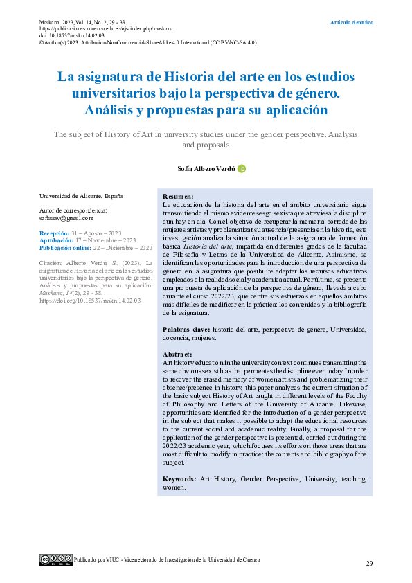 (PDF) La asignatura de Historia del arte en los estudios universitarios bajo la perspectiva de ...