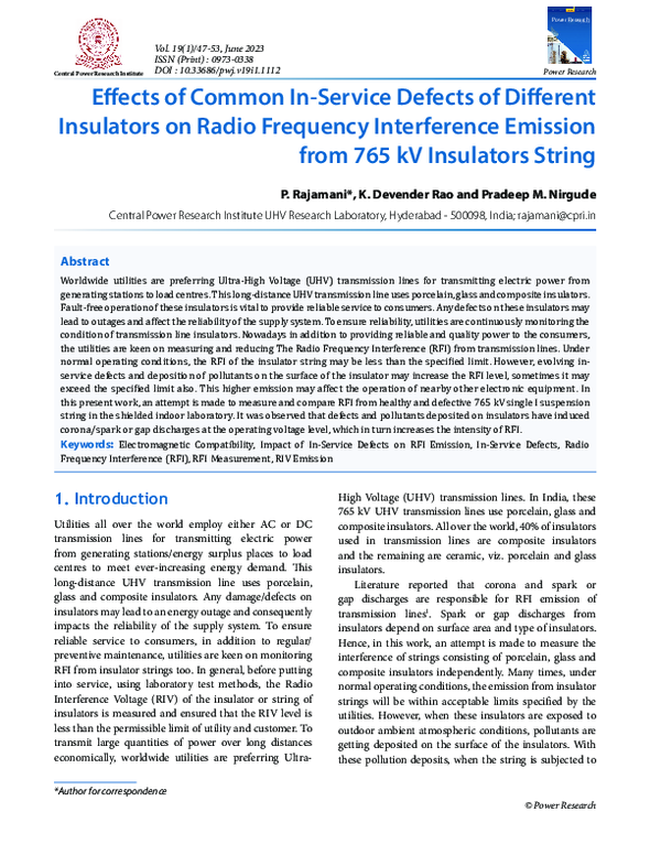 (PDF) Effects of Common In-Service Defects of Different Insulators on Radio Frequency ...