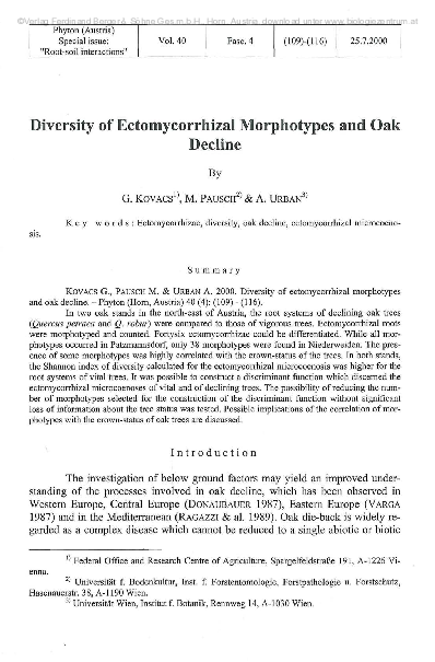 (PDF) Diversity of ectomycorrhizal morphotypes and oak decline