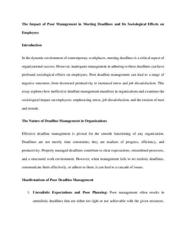 (PDF) The Impact of Poor Management in Meeting Deadlines and Its ...
