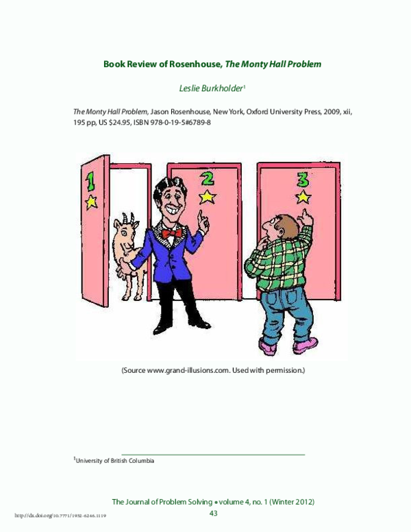 (PDF) Book Review of Rosenhouse, The Monty Hall Problem