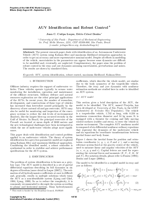 (PDF) AUV Identification and Robust Control