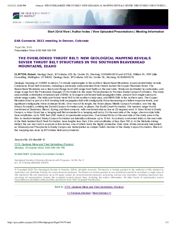 (PDF) The Overlooked Thrust Belt: New Geological Mapping Reveals Sevier ...