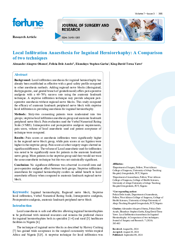 (PDF) Local Infiltration Anaesthesia for Inguinal Herniorrhaphy: A ...