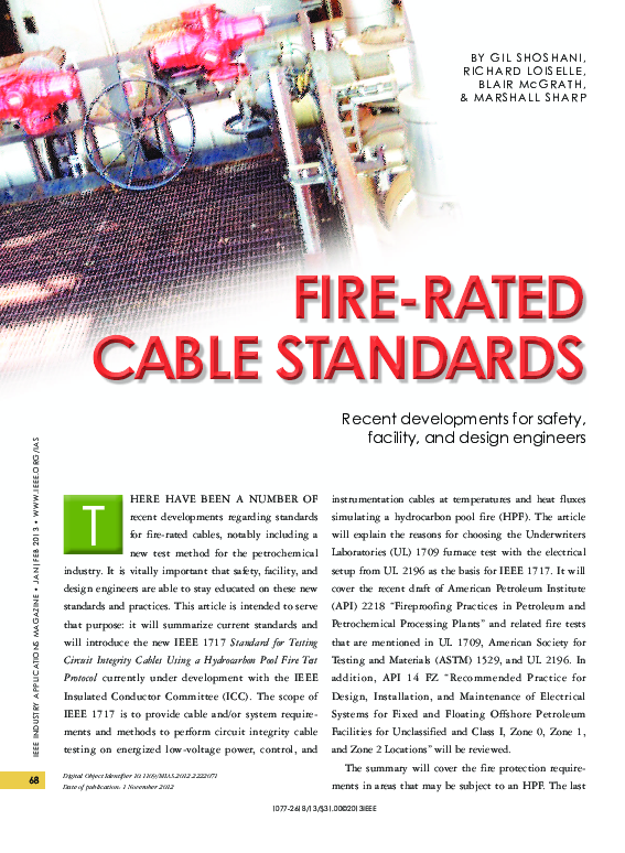 (PDF) Fire-Rated Cables Standards: Recent Developments for Safety ...