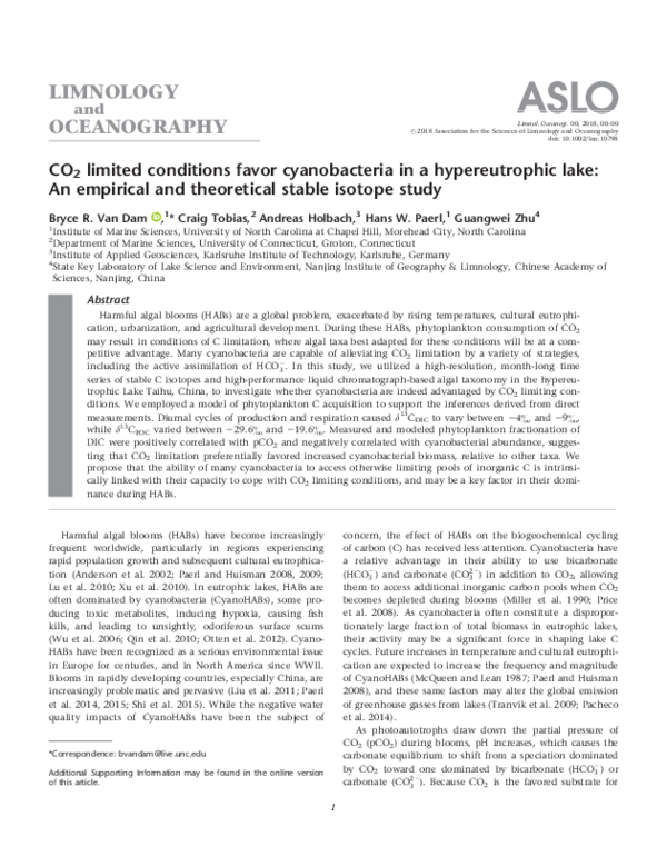 (PDF) CO2 limited conditions favor cyanobacteria in a hypereutrophic ...