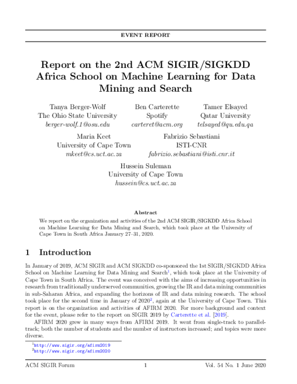 (PDF) Report on the 2nd ACM SIGIR/SIGKDD Africa school on machine ...