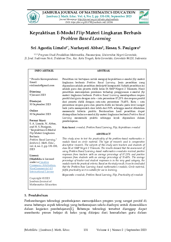 (PDF) Kepraktisan E-Modul Flip Materi Lingkaran Berbasis Problem Based ...