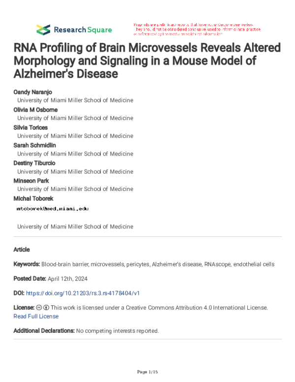 (PDF) RNA Profiling of Brain Microvessels Reveals Altered Morphology ...
