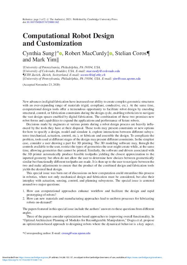 (PDF) Computational Robot Design and Customization