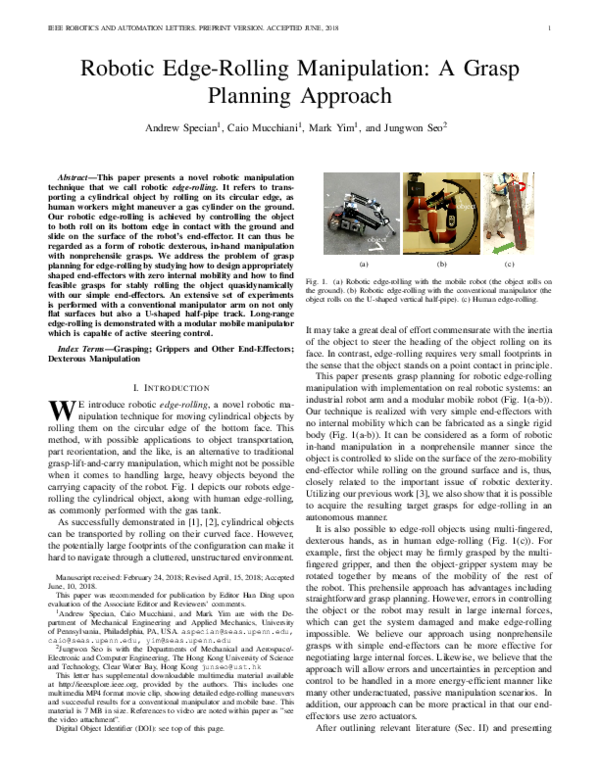 (PDF) Robotic Edge-Rolling Manipulation: A Grasp Planning Approach