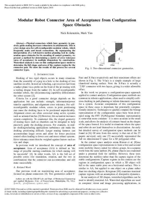 (PDF) Modular robot connector area of acceptance from configuration space obstacles