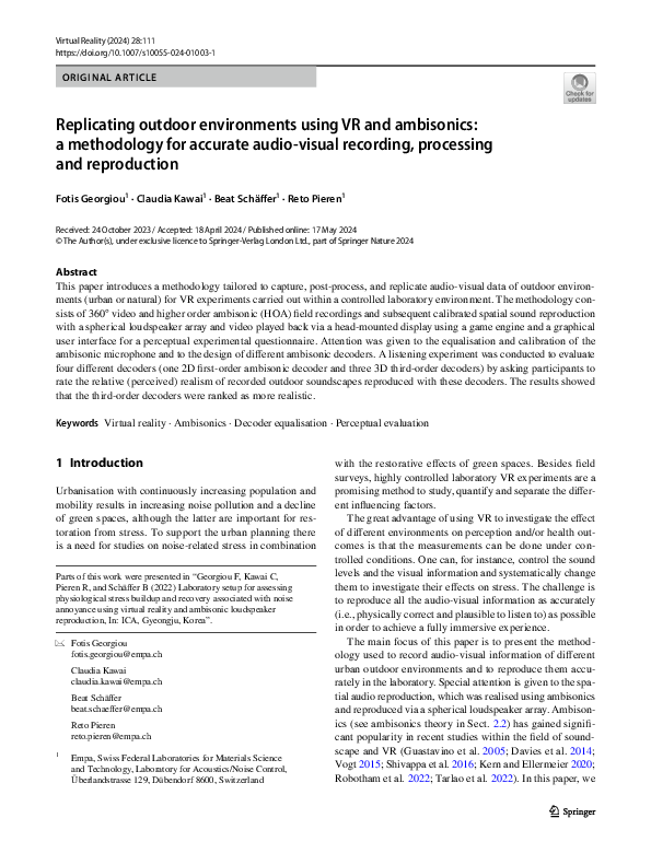 (PDF) Replicating outdoor environments using VR and ambisonics: a ...