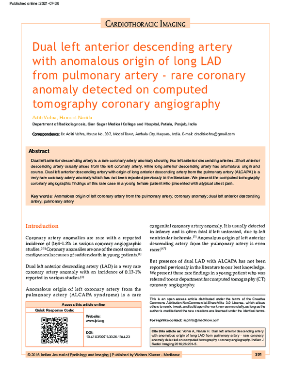 (PDF) Dual left anterior descending artery with anomalous origin of ...