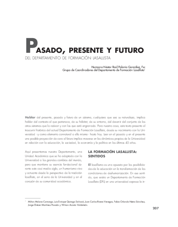 (PDF) Pasado, presente y futuro del departamento de formación lasallista
