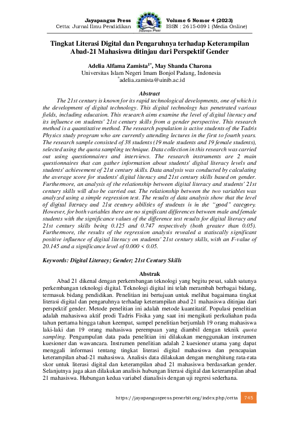 (PDF) Tingkat Literasi Digital dan Pengaruhnya terhadap Keterampilan Abad-21 Mahasiswa ditinjau ...