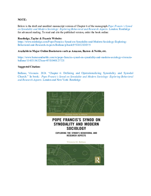 (PDF) Chapter 6 Defining and Operationalizing Synodality and Synodal Church (In book: Pope ...