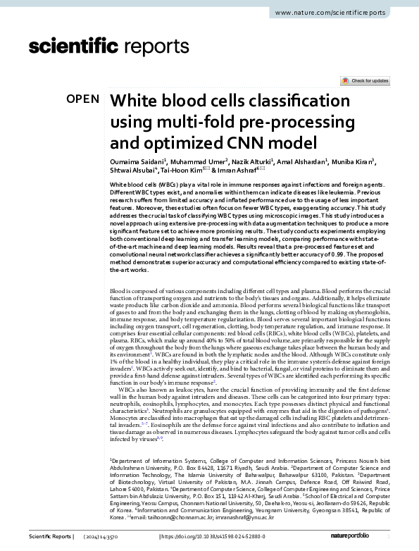 (PDF) White blood cells classification using multi-fold pre-processing ...