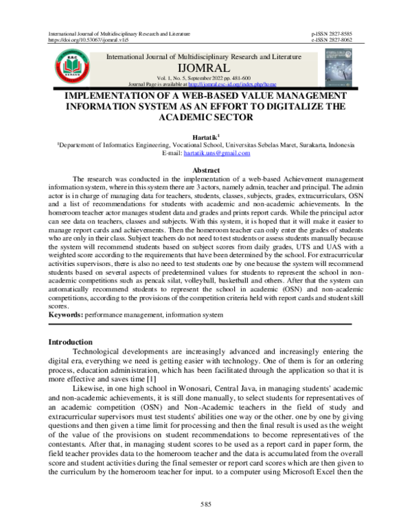(PDF) Implementation of a Web-Based Value Management Information System as an Effort to ...