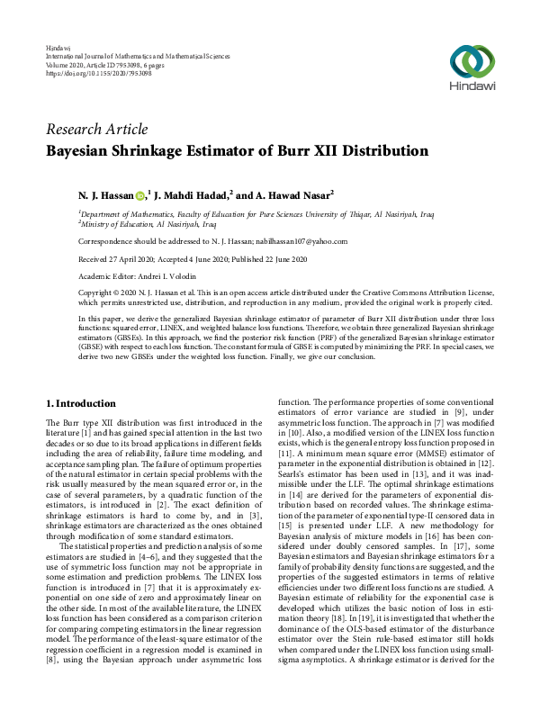 (PDF) Bayesian Shrinkage Estimator of Burr XII Distribution