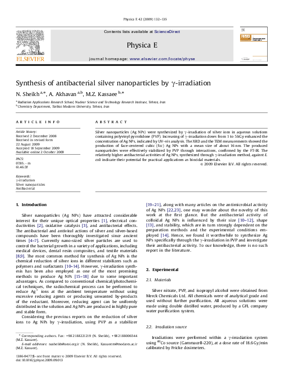 (PDF) Synthesis of antibacterial silver nanoparticles by γ-irradiation