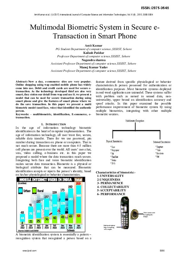 Pdf Multimodal Biometric System In Secure E Transaction In Smart Phone