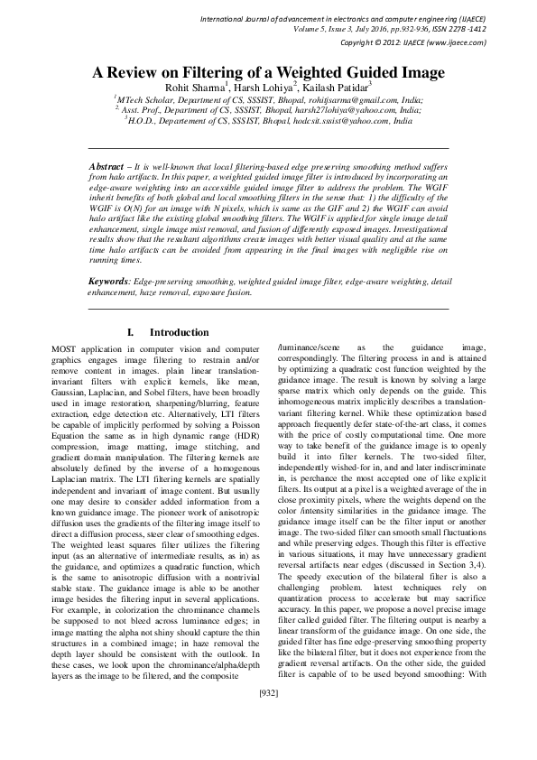 (PDF) A Review on Filtering of a Weighted Guided Image