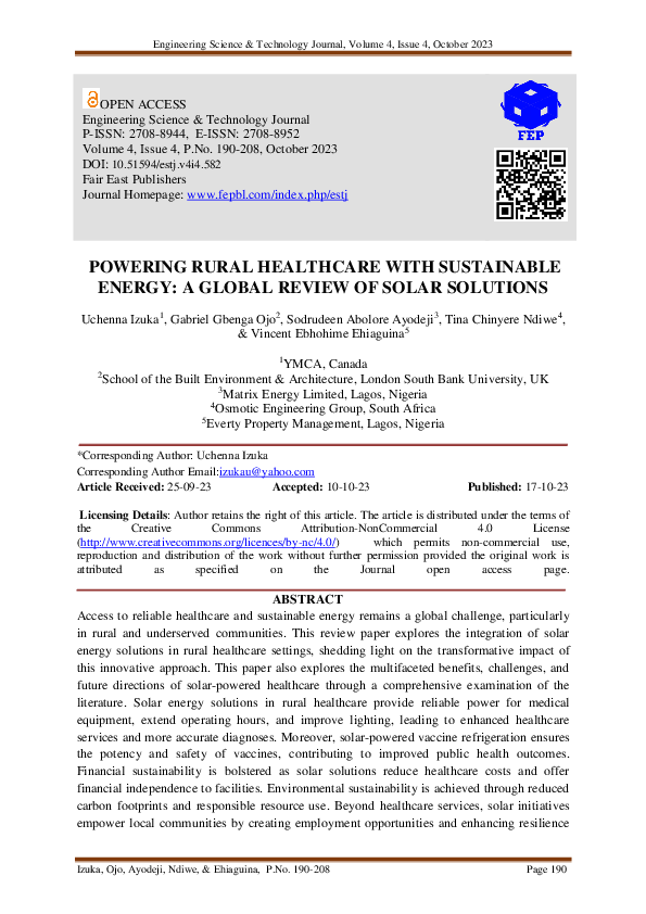 (PDF) Powering Rural Healthcare with Sustainable Energy: A Global Review of Solar Solutions