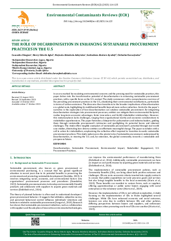 (PDF) The Role of Decarbonisation in Enhancing Sustainable Procurement ...