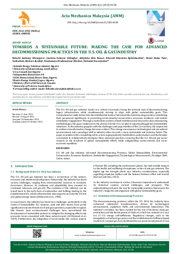 (PDF) Advanced Decommissioning for Oil & Gas Sustainability